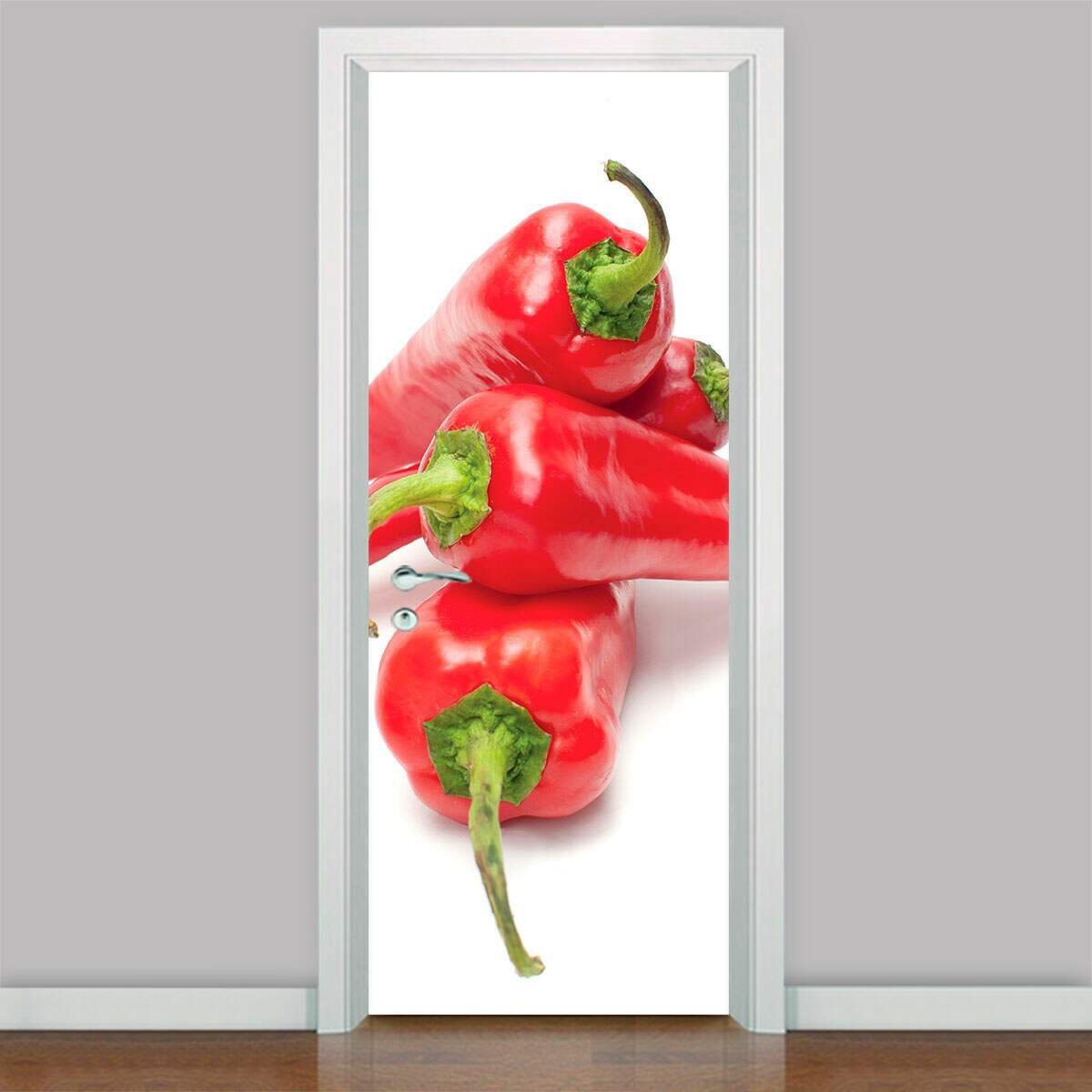 Adesivo Para Porta De Cozinha 3 Pimentas- 73X210Cm | MadeiraMadeira