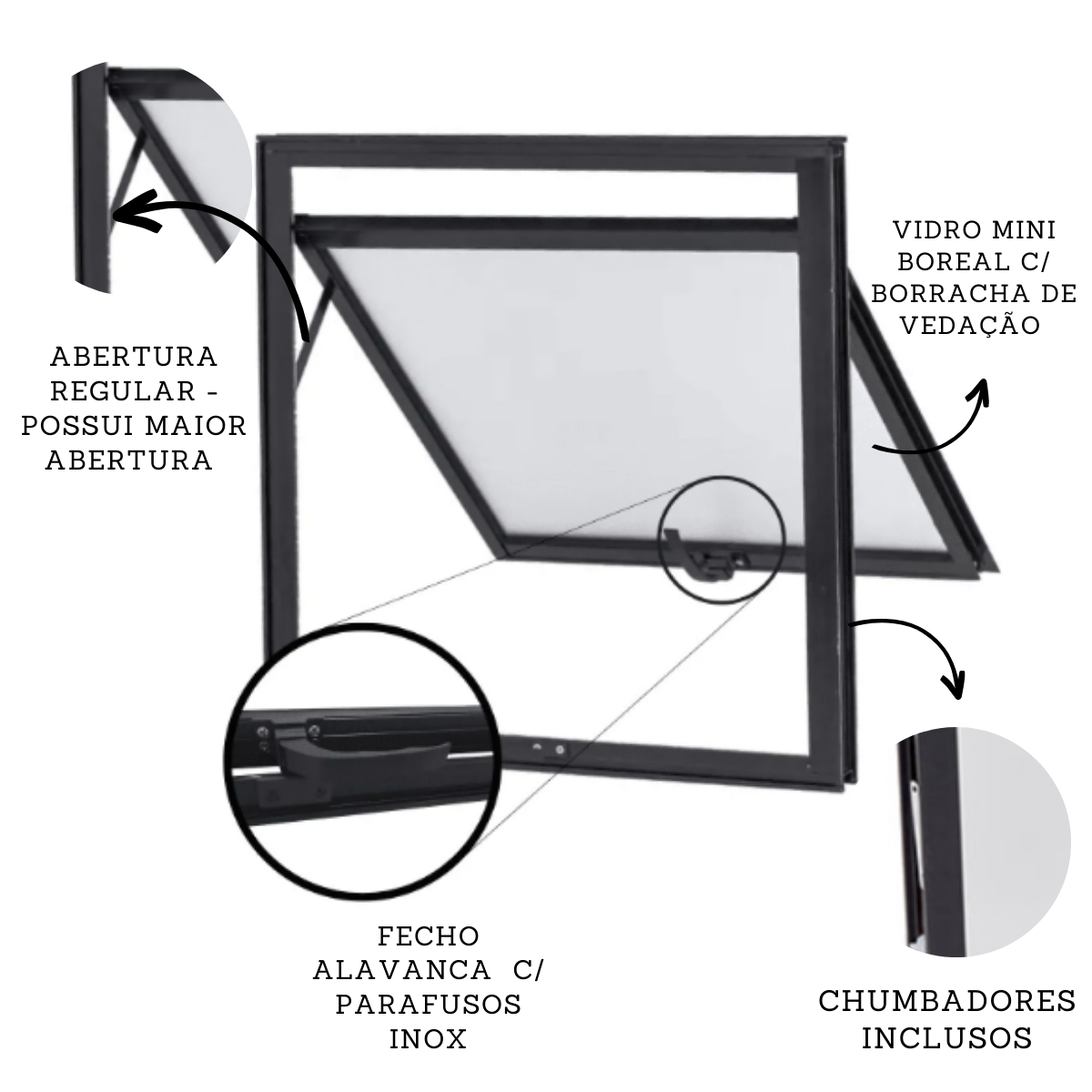 Janela de Alumínio Preto Maxin-ar 60x60cm Linha 25 - Atlântica ...