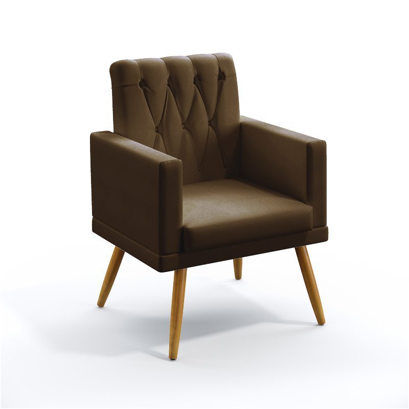 Poltrona Decorativa Estofada Para Sala De Estar Vega Com Rodapé E Botões Capitonê Sued Marrom ...