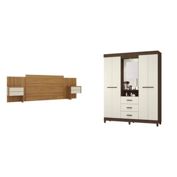 Conjunto quarto de Casal Guarda-Roupa com Espelho 4 Portas e 3 Gavetas ...