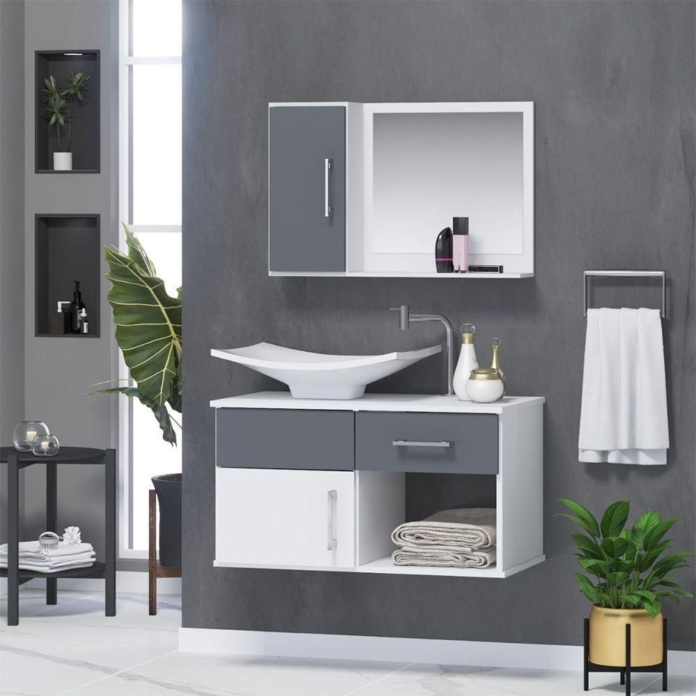 Gabinete de Banheiro Inferior e Superior New Stilo 2 Portas 1 Gaveta ...