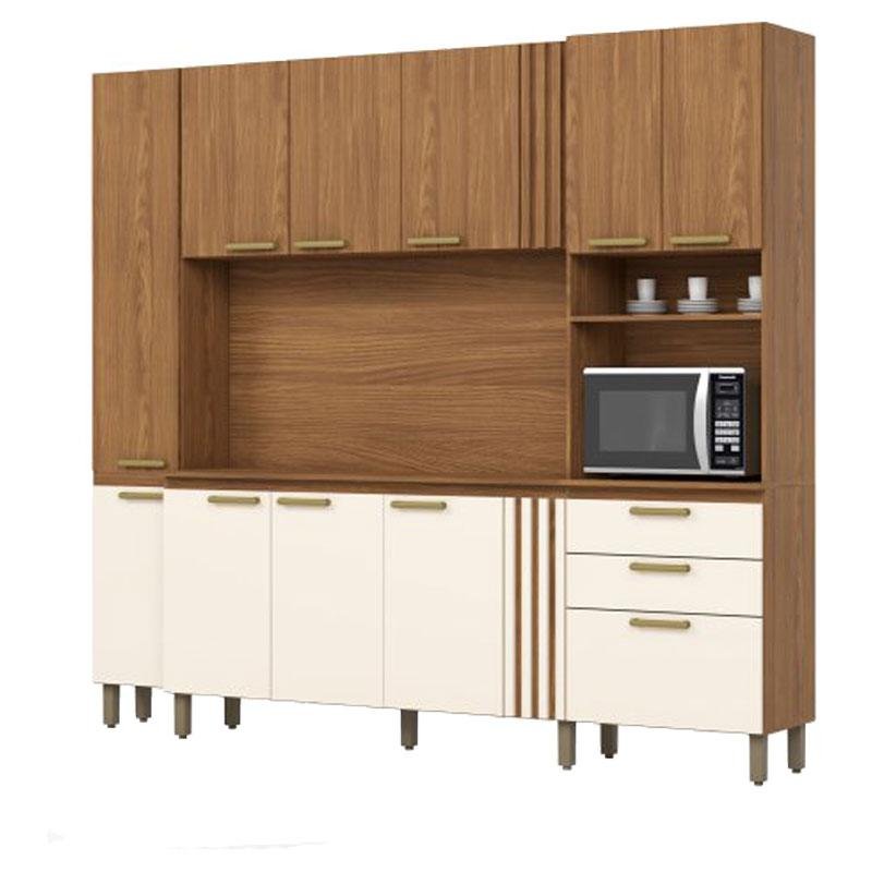 Kit Cozinha Compacta B126 11 Portas com Painel Nature Off White – Briz | MadeiraMadeira