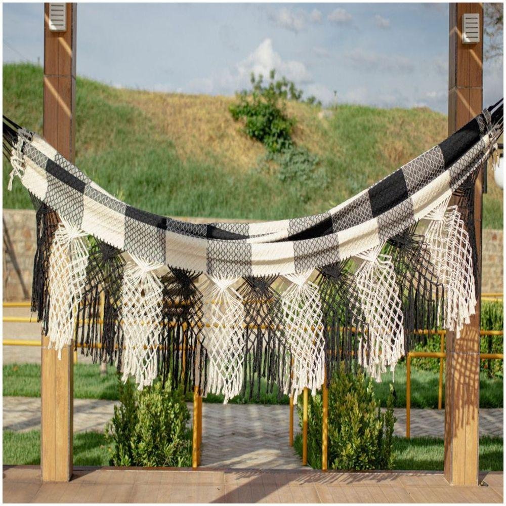 Rede De Dormir Bucho De Boi Casal Preto Off White Reforçada Luxo ...