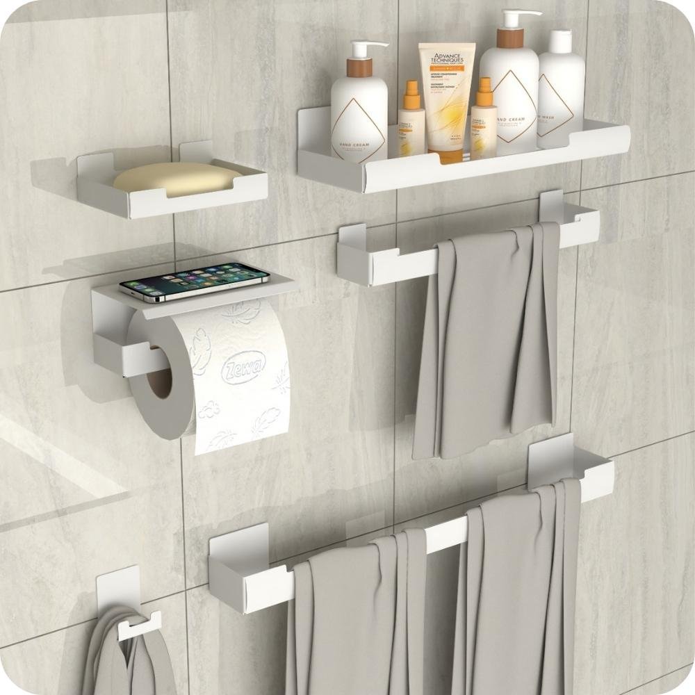 Kit Acessórios Para Banheiro Com Adesivo 6 Peças Branco ELG ...