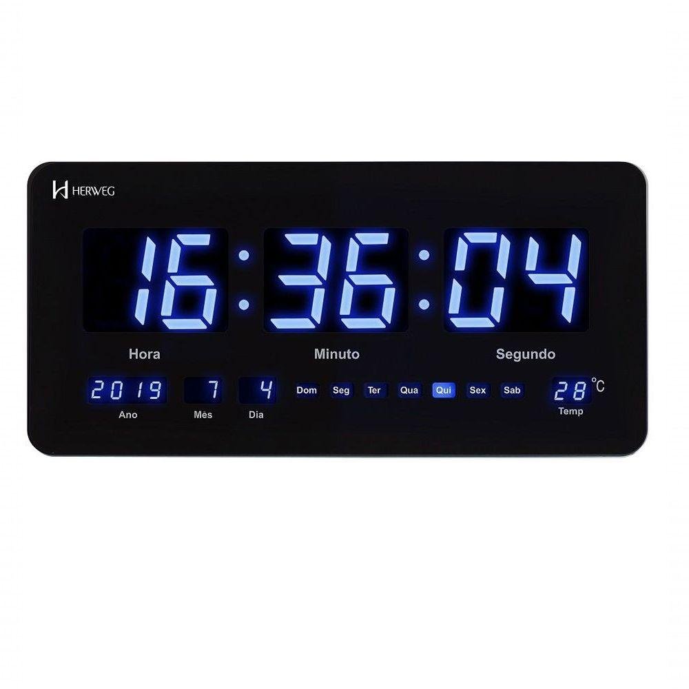 Relogio Parede Digital 47 Cm Led Azul Herweg 6492 Termômetro ...