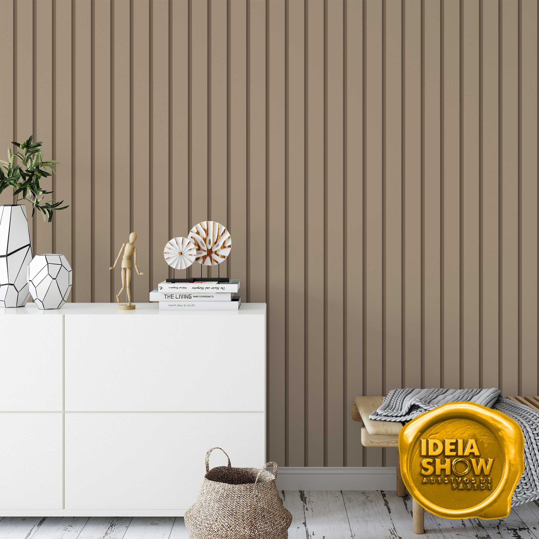 Papel De Parede Adesivo Ripado Liso Claro Moderno Sala Quart ...