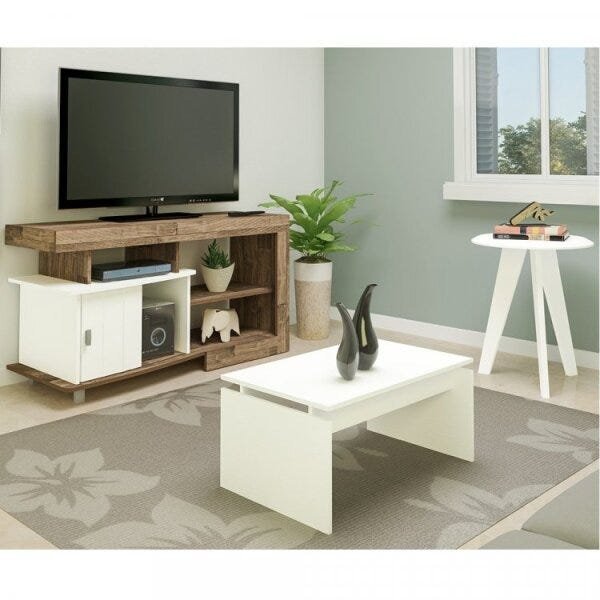 Conjunto para Sala de Estar com Rack, Mesa de apoio e Mesa de Centro ...