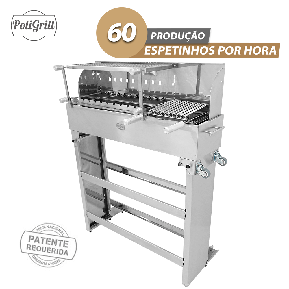 Churrasqueira Espetinho Giratório Inox a Carvão Eventos c 1 Grill ...