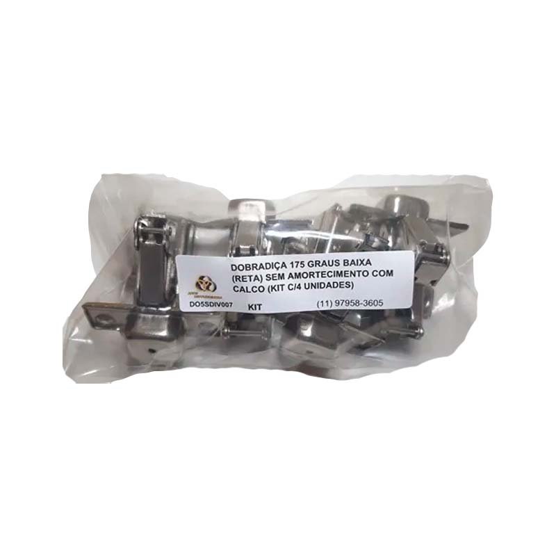 Dobradiça 175 Graus Baixa (Reta) Sem Amortecimento Com Calco (Kit C/4 ...