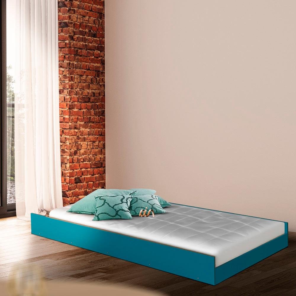 Cama com Rodinhas Solteiro Azul Secreto Lázaro Jm Móveis | MadeiraMadeira