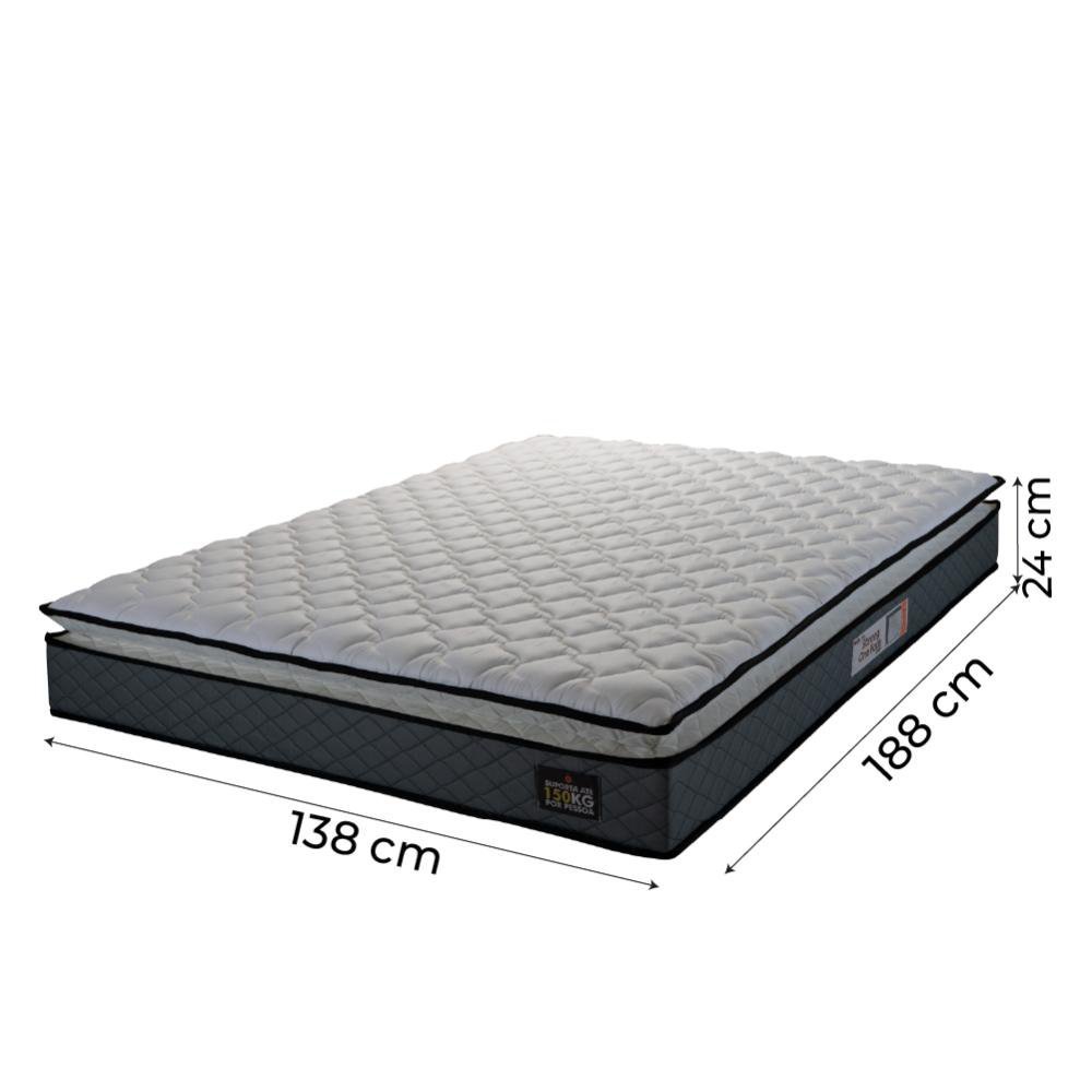 Cama Box Casal Colchão Espuma D45 Pillow Top Strong 138x188x62cm Cinza ...