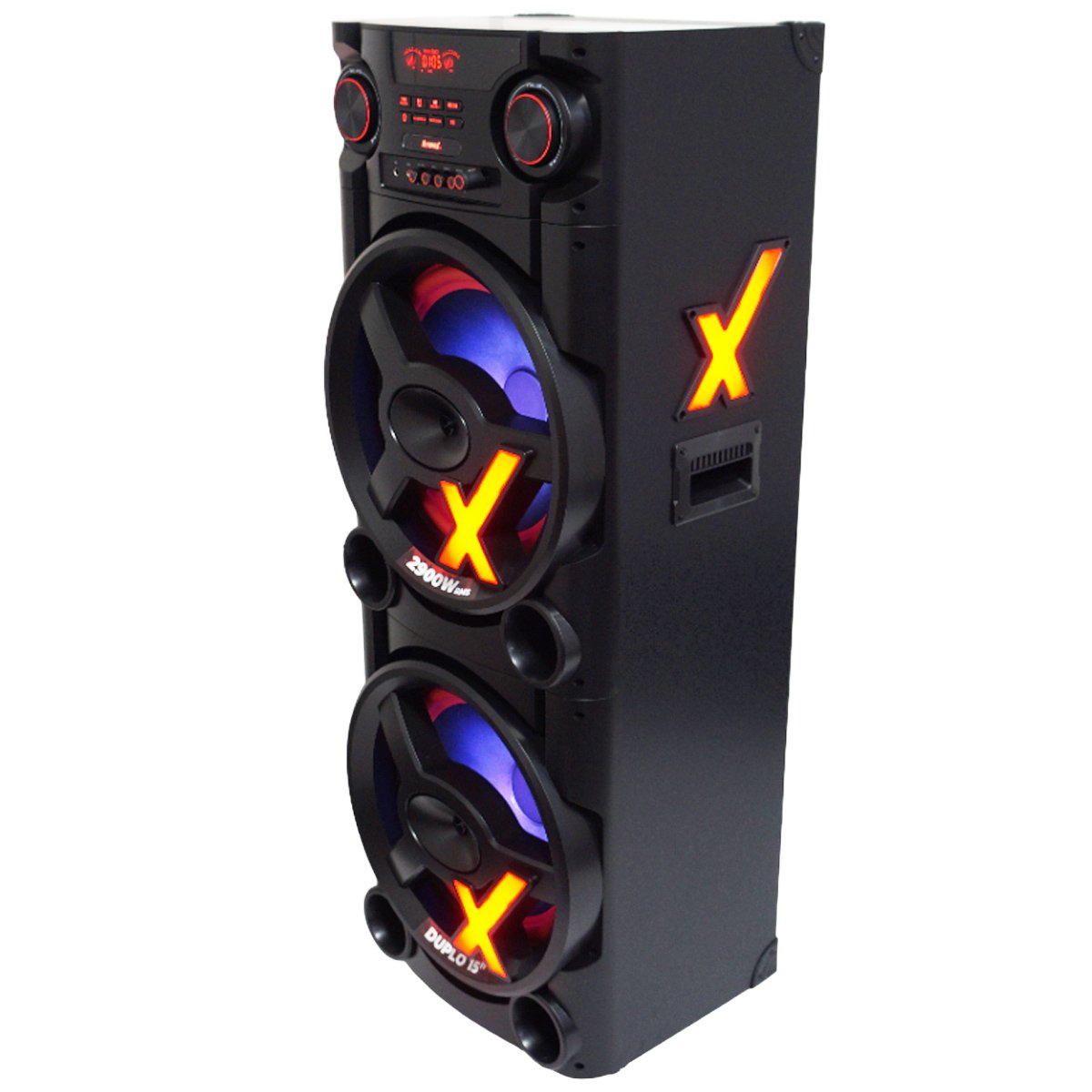 Caixa Som Amplificada Bluetooth 2900w Rms Woofer 15´´ Usb Led 2 Microfones sem Fio Amvox Aca ...