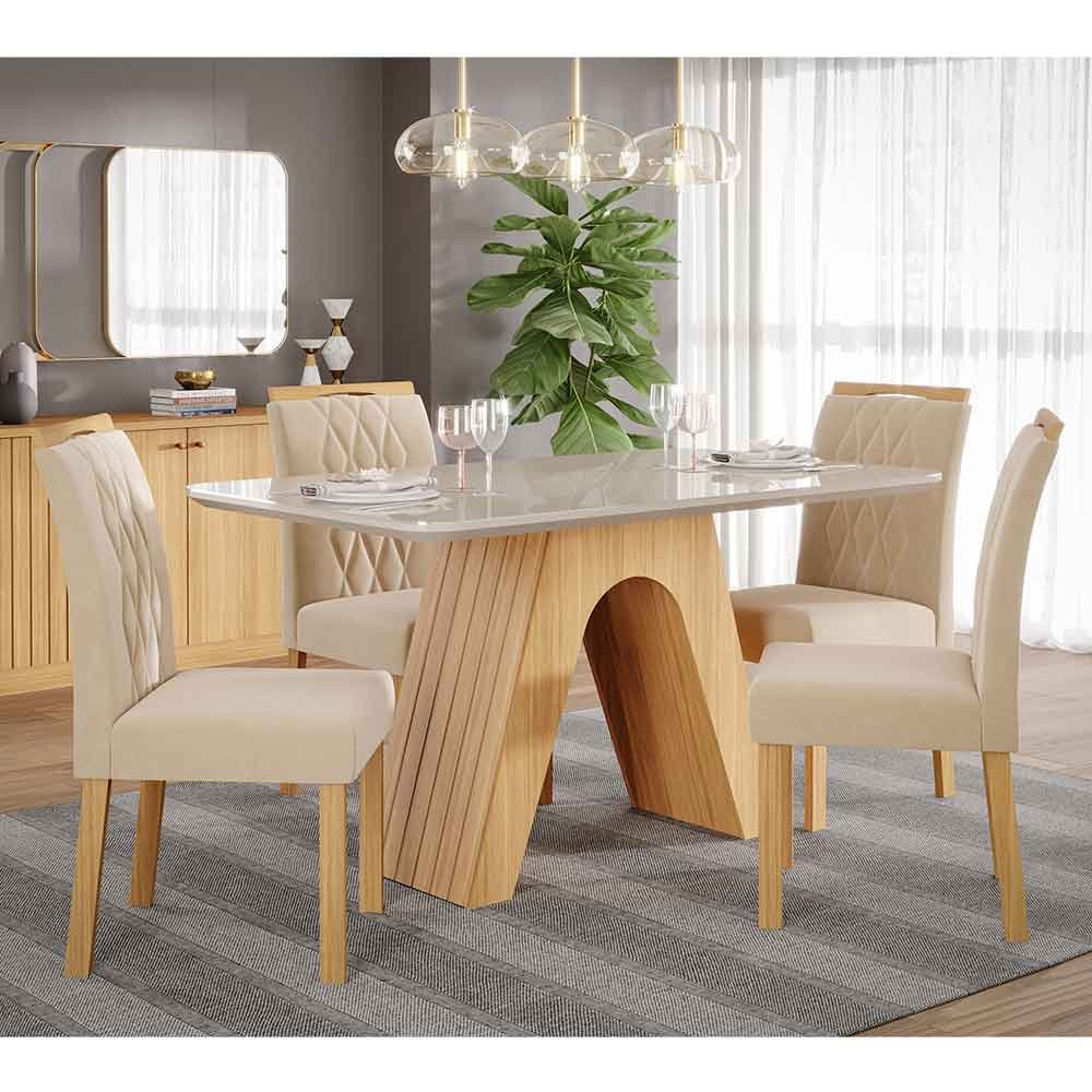 Conjunto Sala de Jantar Mesa Clara 130x80 cm e 4 Cadeiras Juliana Cimol Nature/Off White/Madeira ...