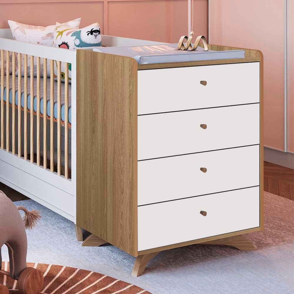 Cômoda de Bebê 4 Gavetas Aveiro Oak Branco Mia Shop Jm | MadeiraMadeira