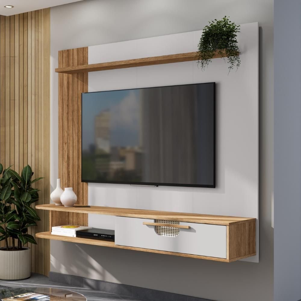 Painel para Tv 65 Polegadas Aranau Cinamomo Off White | MadeiraMadeira