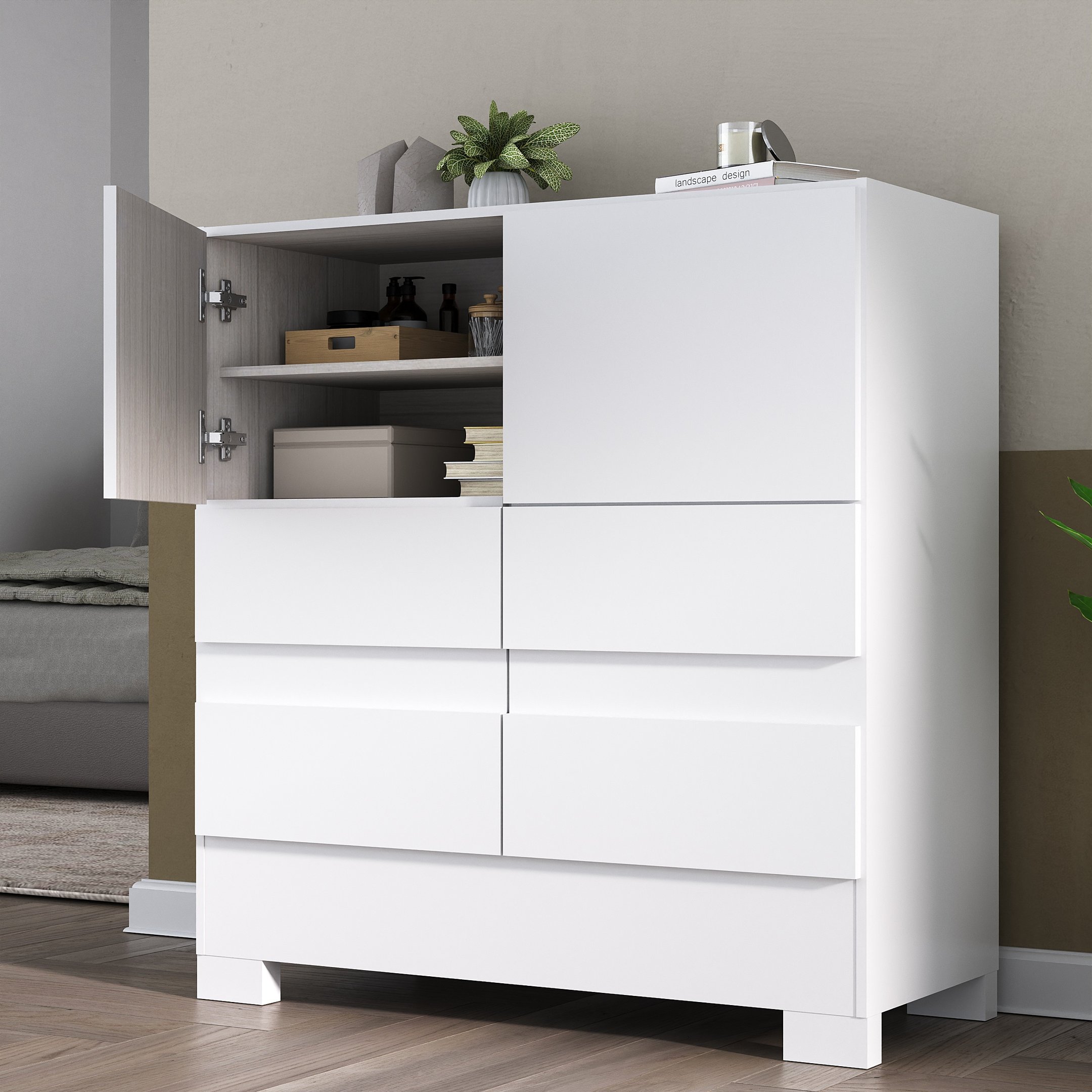 Cômoda 2 Portas 4 Gavetas Maia Branca - Moville | MadeiraMadeira