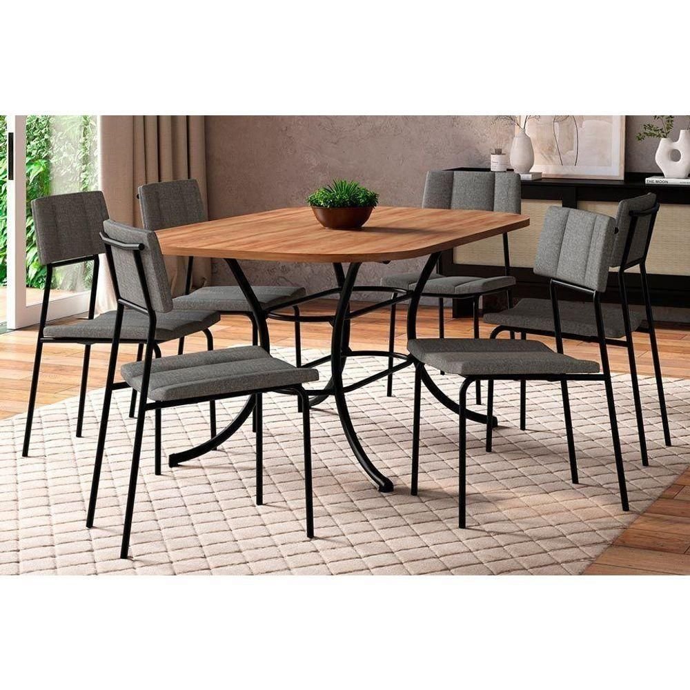 Sala de Jantar 1547 Aço com Tampo Madeirado 160x90cm e 6 Cadeiras Lou ...