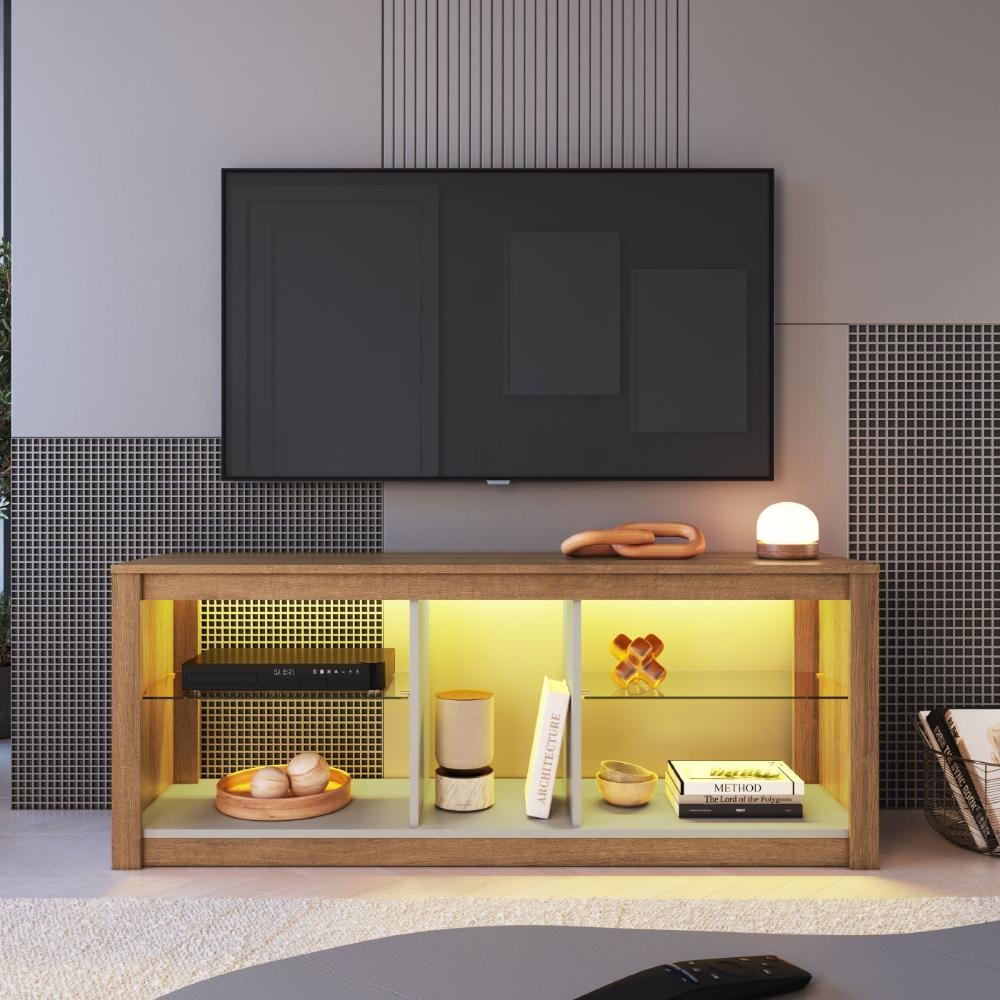 Rack para Tv 55 Polegadas 136cm C/ Nicho 2 Prateleiras e Led Cor:mel com Arenas | MadeiraMadeira