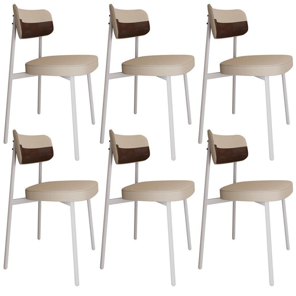 Kit 06 Cadeiras Estofada para Sala de Jantar Astrid Branco C01 Linho ...