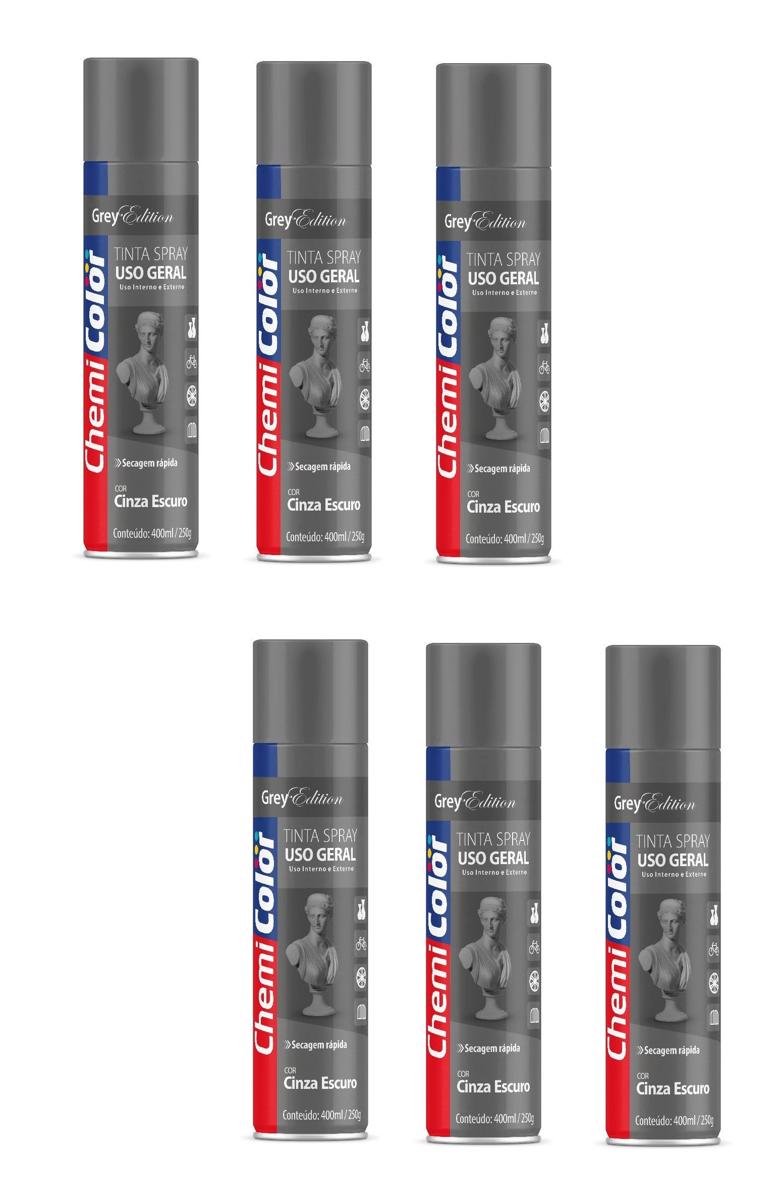 Tinta Spray Cinza Escuro 400ml Chemicolor Kit 6 Unid | MadeiraMadeira