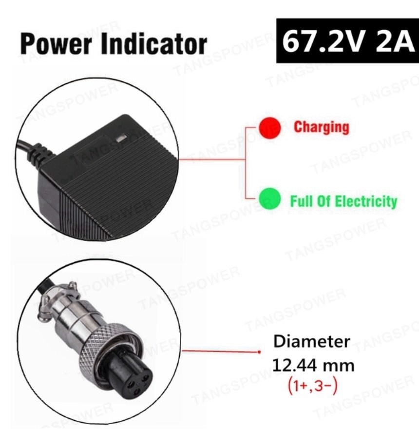 Carregador Bateria 60V 67.2v 2a Scooter Elétrica 3 Pinos Dangos 60v / 67.2v 2A XLR prata ...