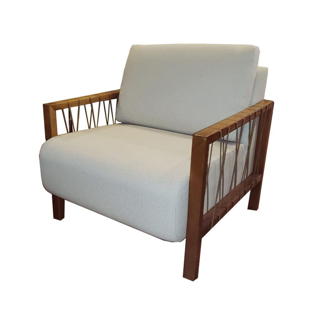 Poltrona Joe Assento Linho Creme Base Madeira - 55239 | MadeiraMadeira
