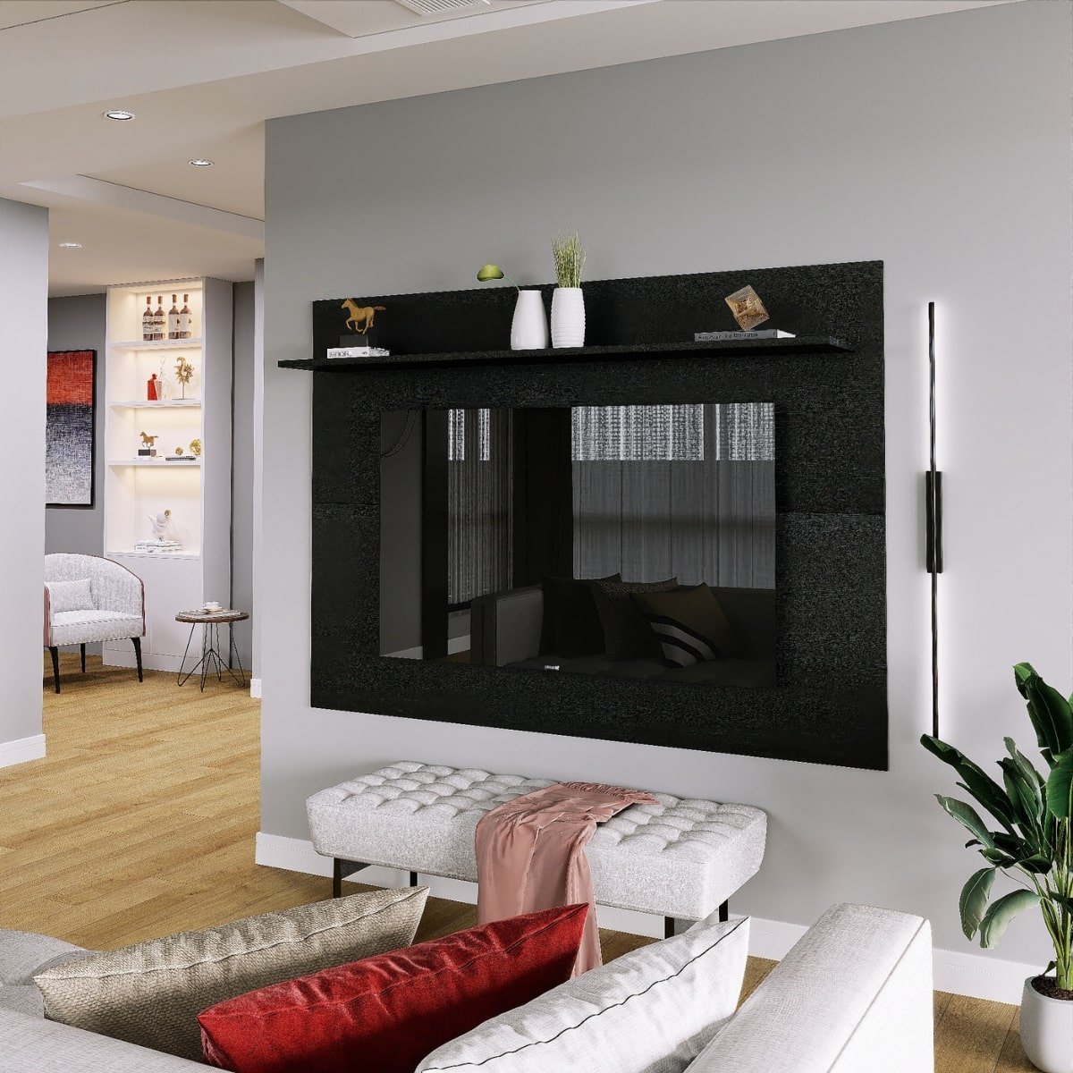 Painel Tv 50 com Prateleira Columbia - Preto | MadeiraMadeira