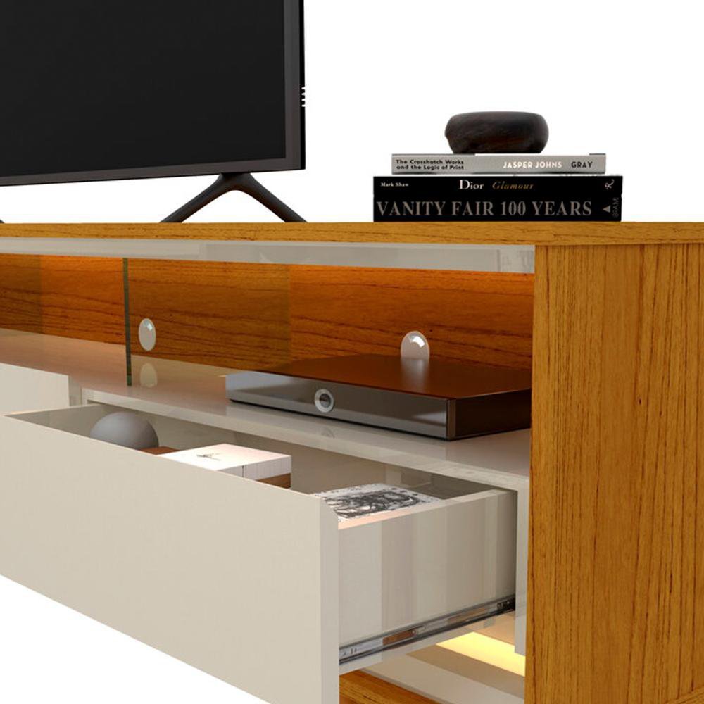 Rack Para Sala TV Até 75 Polegadas Com LED E Rodízios Naturale Off White Requinte Gelius ...