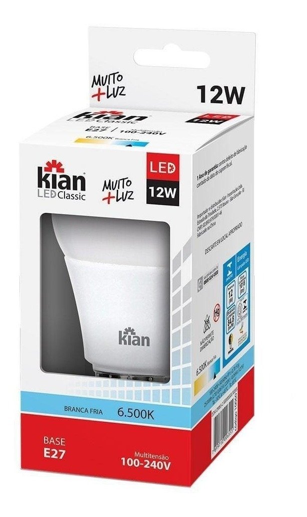 Kit 5 Lâmpadas Led 12w Bulbo E27 6500k Branco Frio Kian | MadeiraMadeira