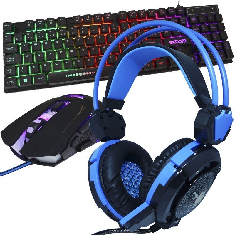 Kit Teclado Semi Mecânico Mouse Headset Gamer Usb P2 Abnt2 Led Bk152c ...