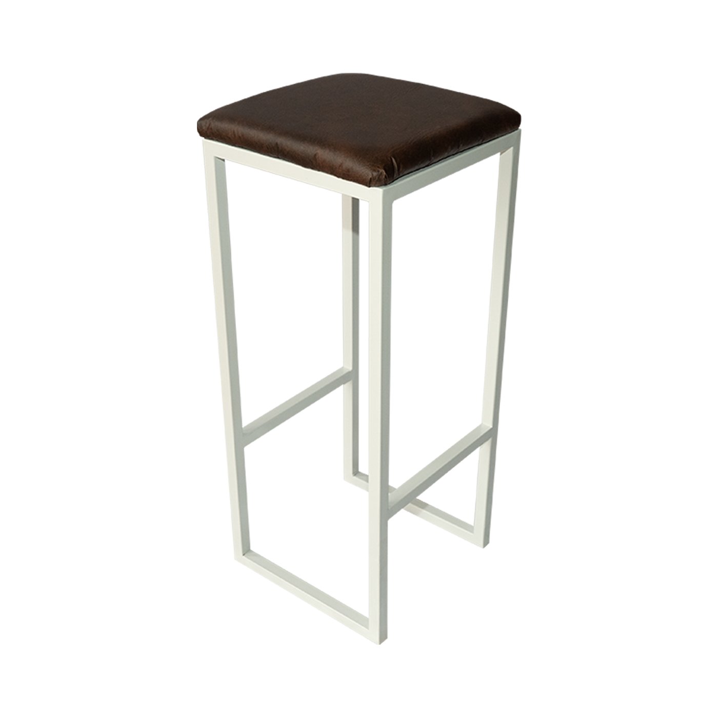 Banqueta Alta Industrial Branca com Estofado Marrom | MadeiraMadeira