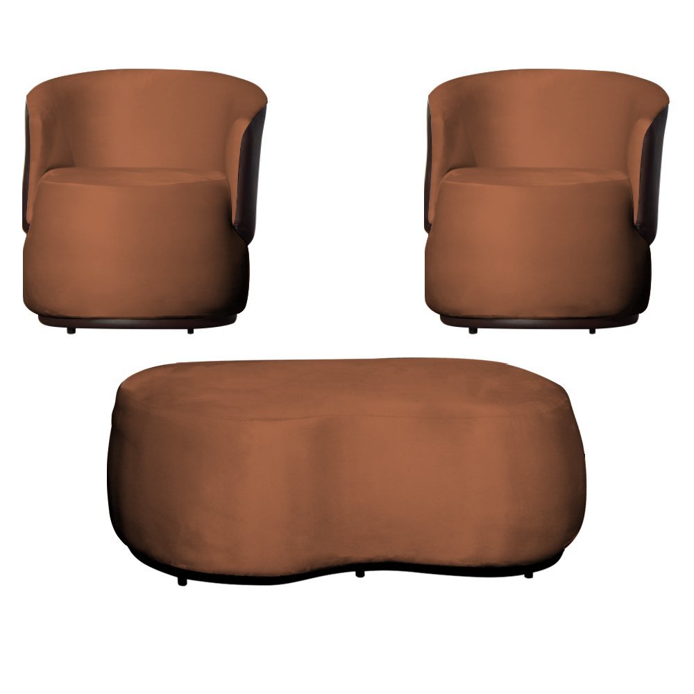 Kit 2 Poltronas e 1 Puff Grande Design Orgânico Beatriz Veludo Composê ...