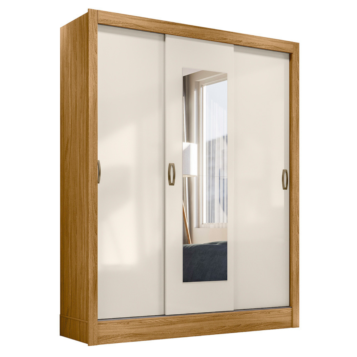 Roupeiro 3 Portas com Espelho Genebra Freijó Off White | MadeiraMadeira