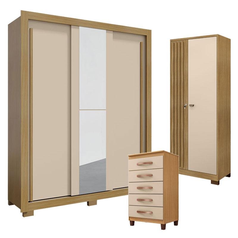 Guarda Roupa Solteiro Nevoa Flex 3 Portas de Correr com Espelho com ...