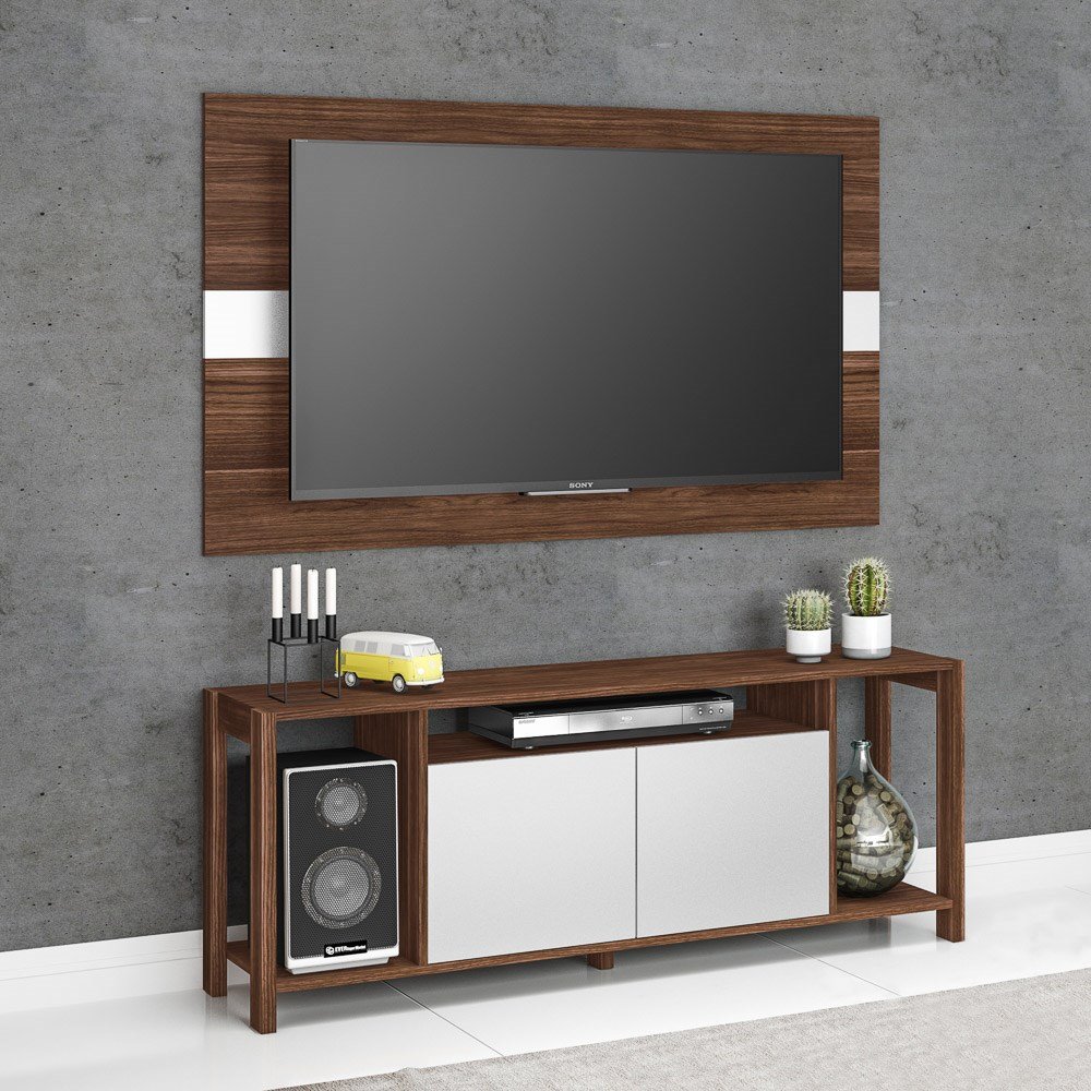 Rack Com Painel Para TV Até 55 Pol. 2 Portas AZ1017 Nogal/Branco ...