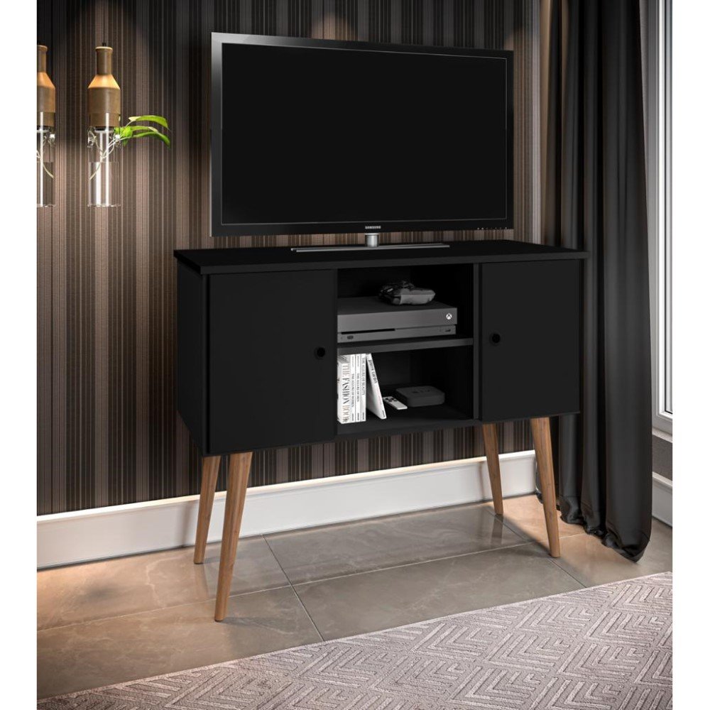 Rack para Tv ate 40 Polegadas com 2 portas Viena Preto Romar | MadeiraMadeira