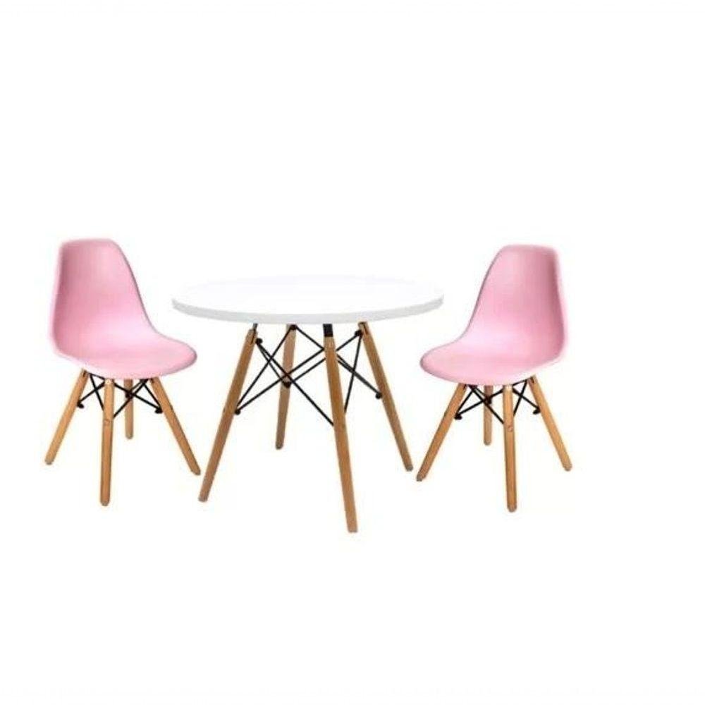 Conjunto Infantil Mesa Eames Branca 60cm com 2 Cadeiras Rosa | MadeiraMadeira