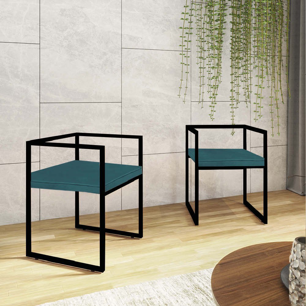 Kit 07 Cadeira de Jantar Cubo Office Escritório Recepção Ferro Preto ...