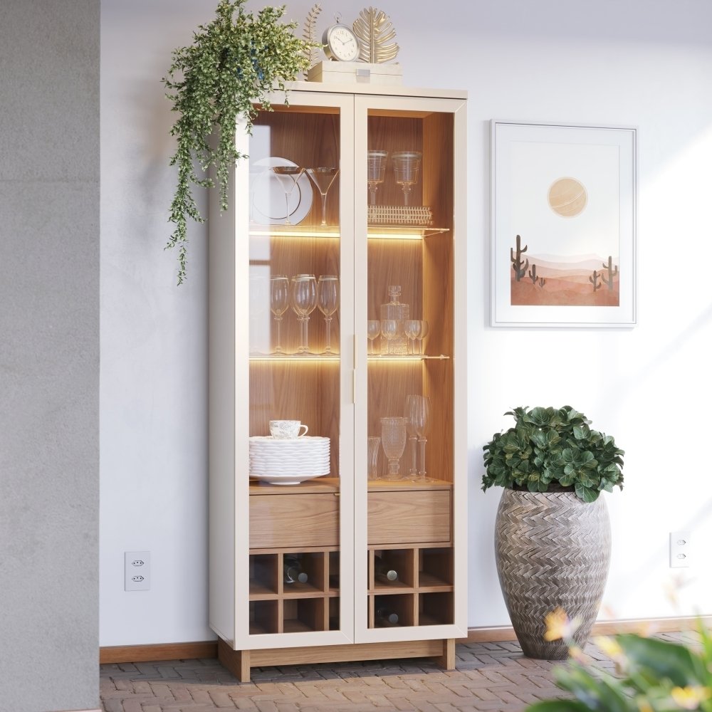 Jogo de Cristaleira e Buffet Lucca Off White Freijo | MadeiraMadeira