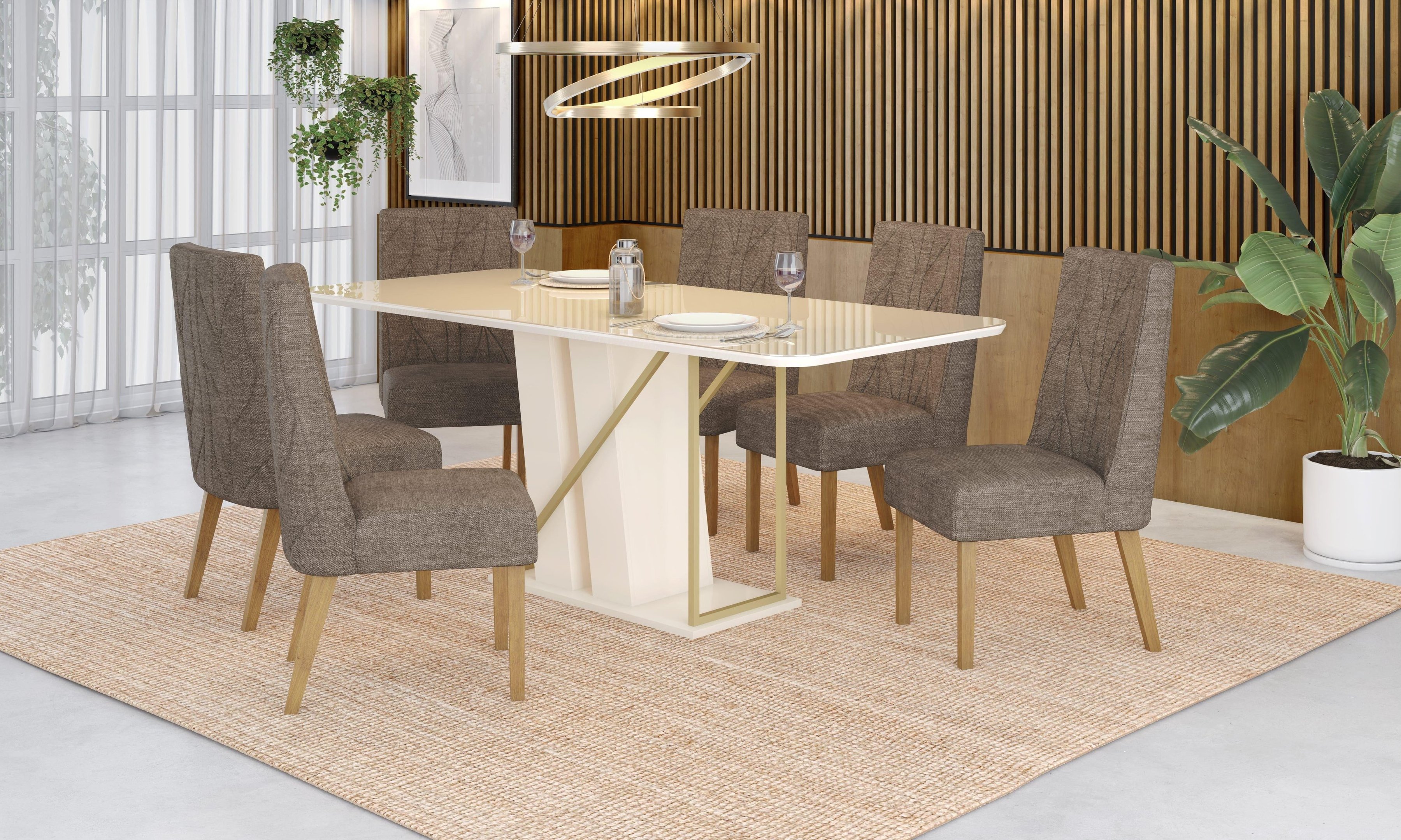 Mesa de Jantar Andy 200 C. Vidro 6 Cad. Eloa Cacau - Henn | MadeiraMadeira