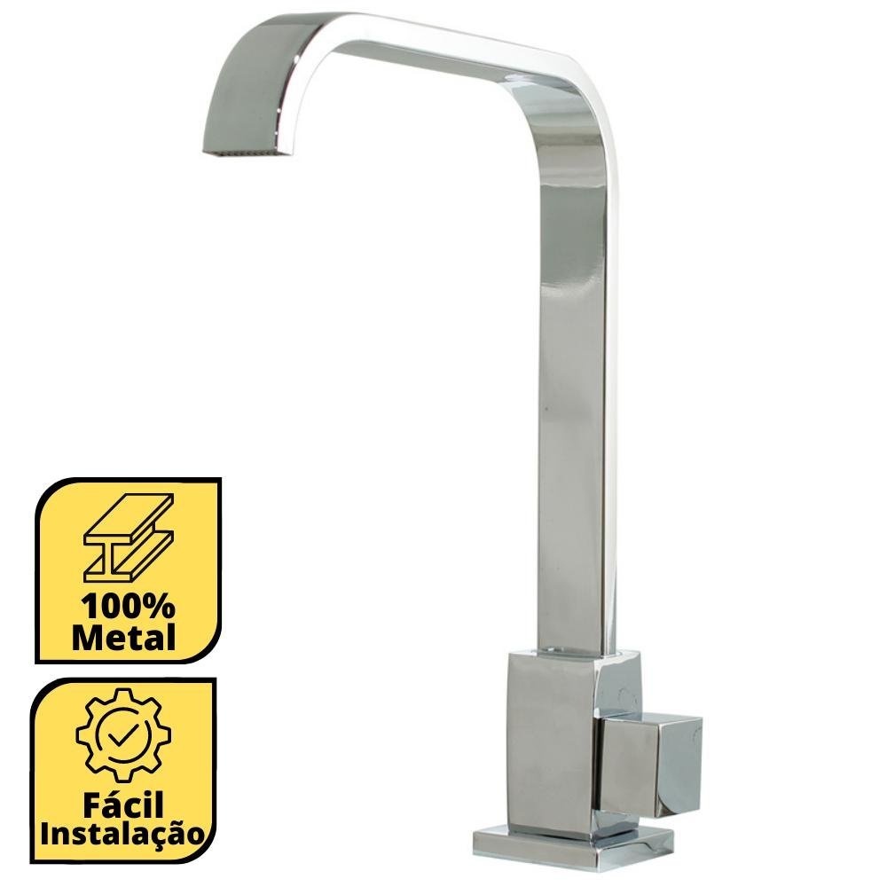 Torneira para Cozinha de Bancada Perfil Quadrada em Metal Cromado | Clius | MadeiraMadeira