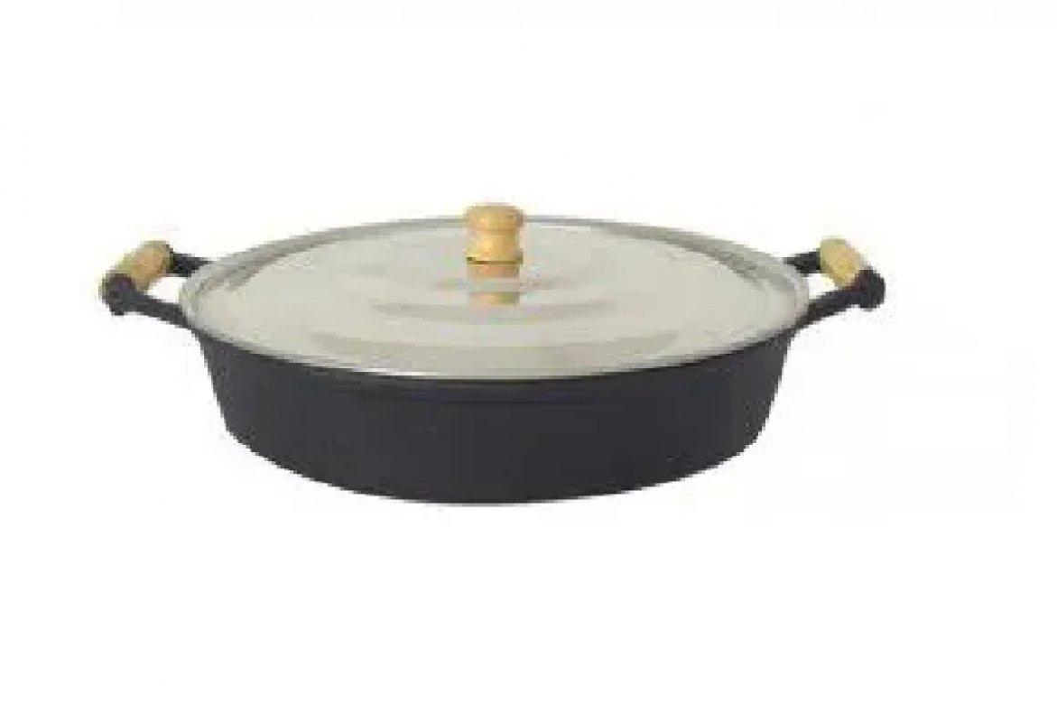 Frigideira alta de ferro fundido com tampa de aluminio. | MadeiraMadeira