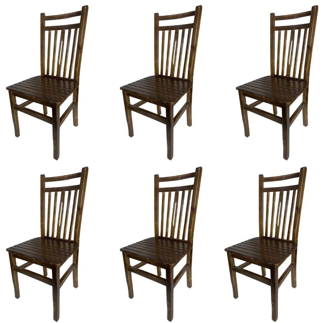 6 Cadeiras Pequin de Madeira para Sala de Jantar e Cozinha - Marrom ...