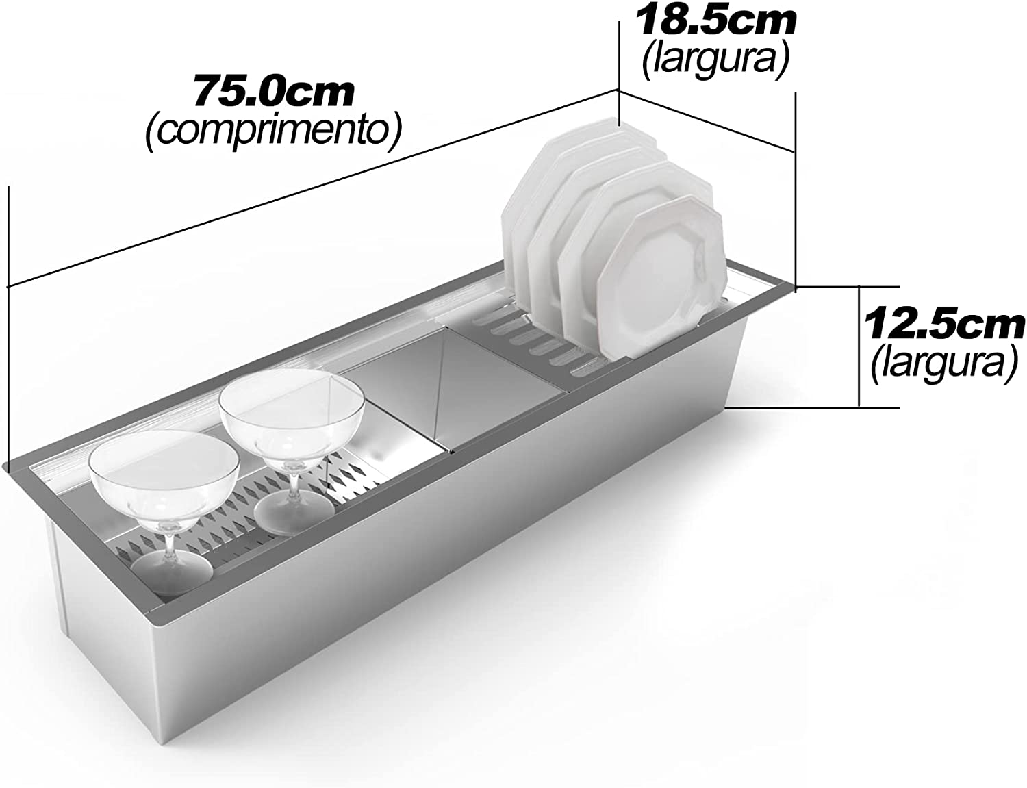 Escorredor De Louça Embutido na pia Aço Inox pedra 75cm Saro ...