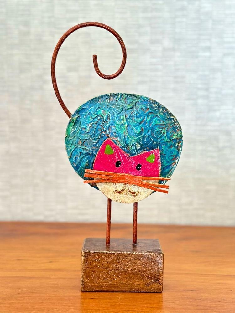 Gato em Metal. Escultura Artesanal Decoração Gatinho | MadeiraMadeira