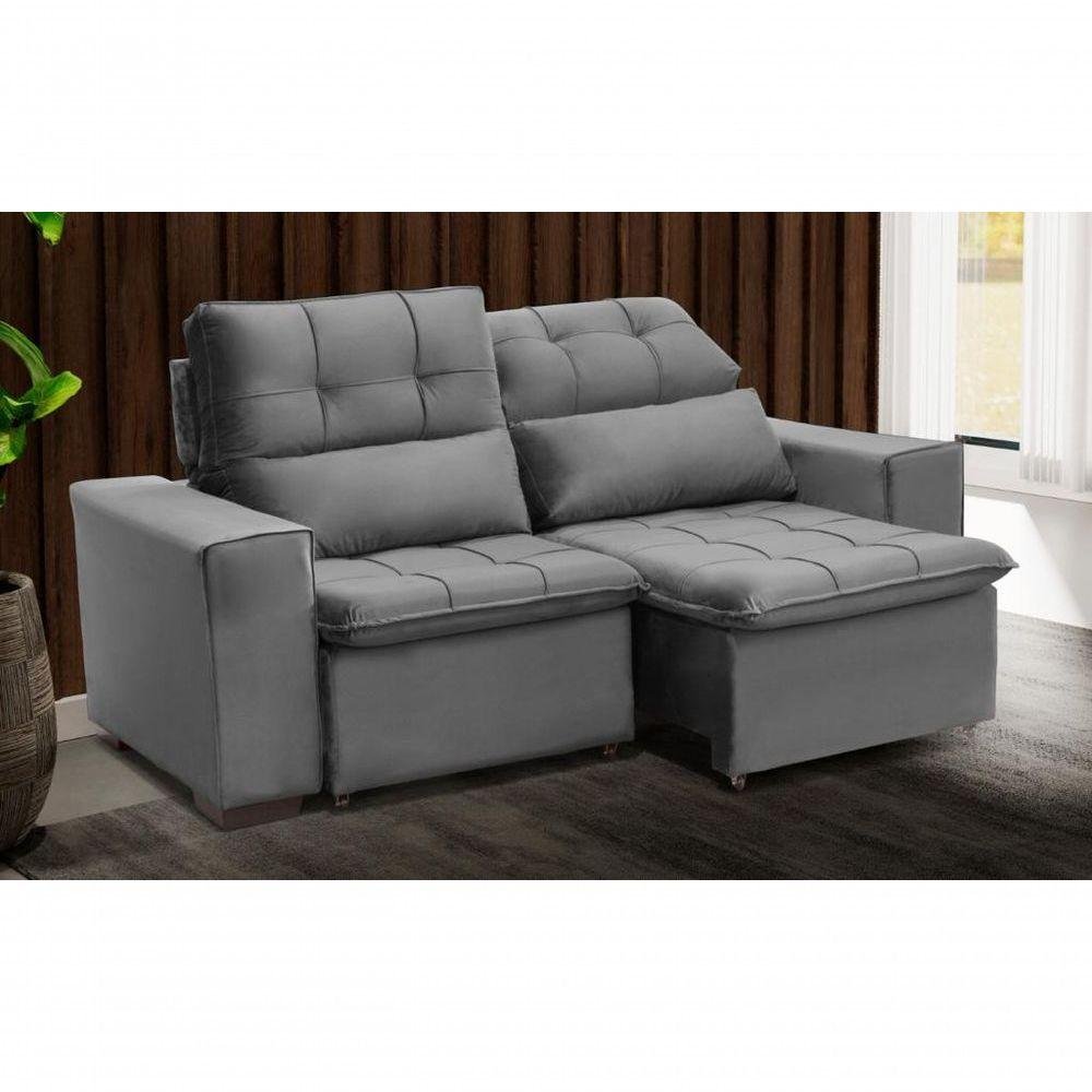Sofá Retrátil e Reclinável 150 Cm Classic Veludo Cinza | MadeiraMadeira