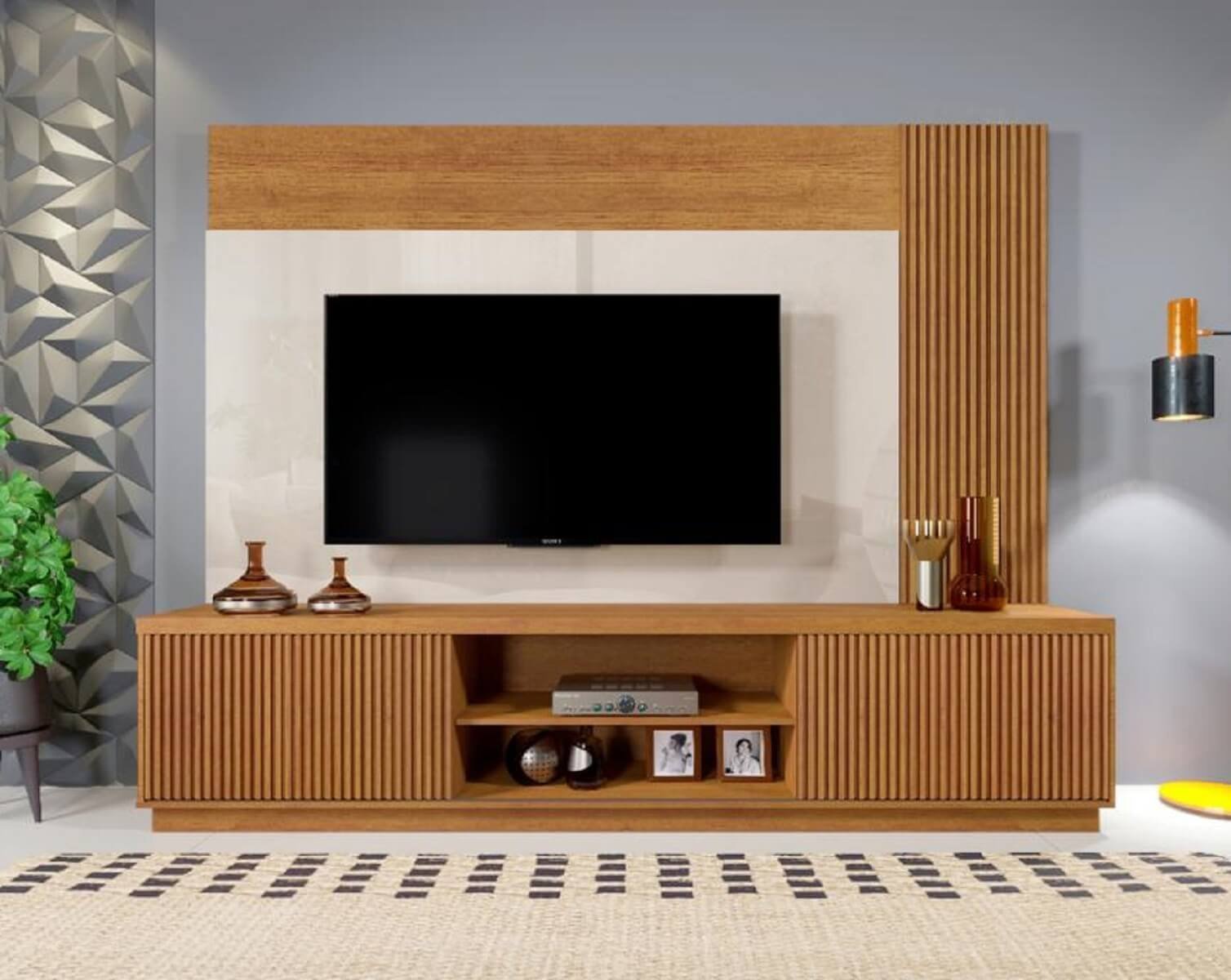 Home Rack Painel Valencia Ripado 2 Portas TV 75" | MadeiraMadeira