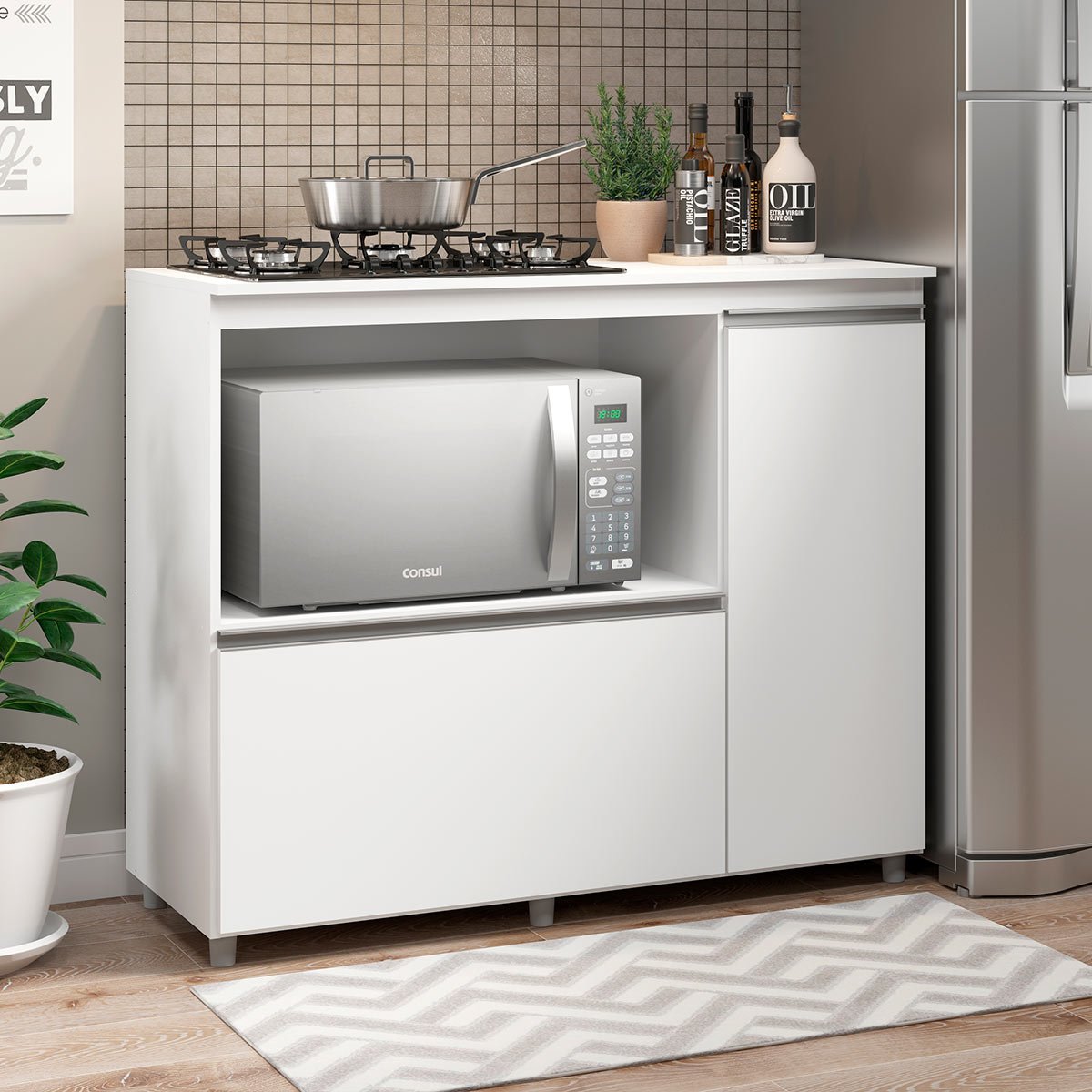 Balcão para Cooktop 4 Bocas 114 Cm Nicho Formo Microondas 2 Portas MDP ...