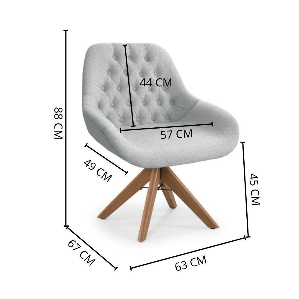 Poltrona Pandora Linho Prata com Capitonê e Base Giratória Madeira ...