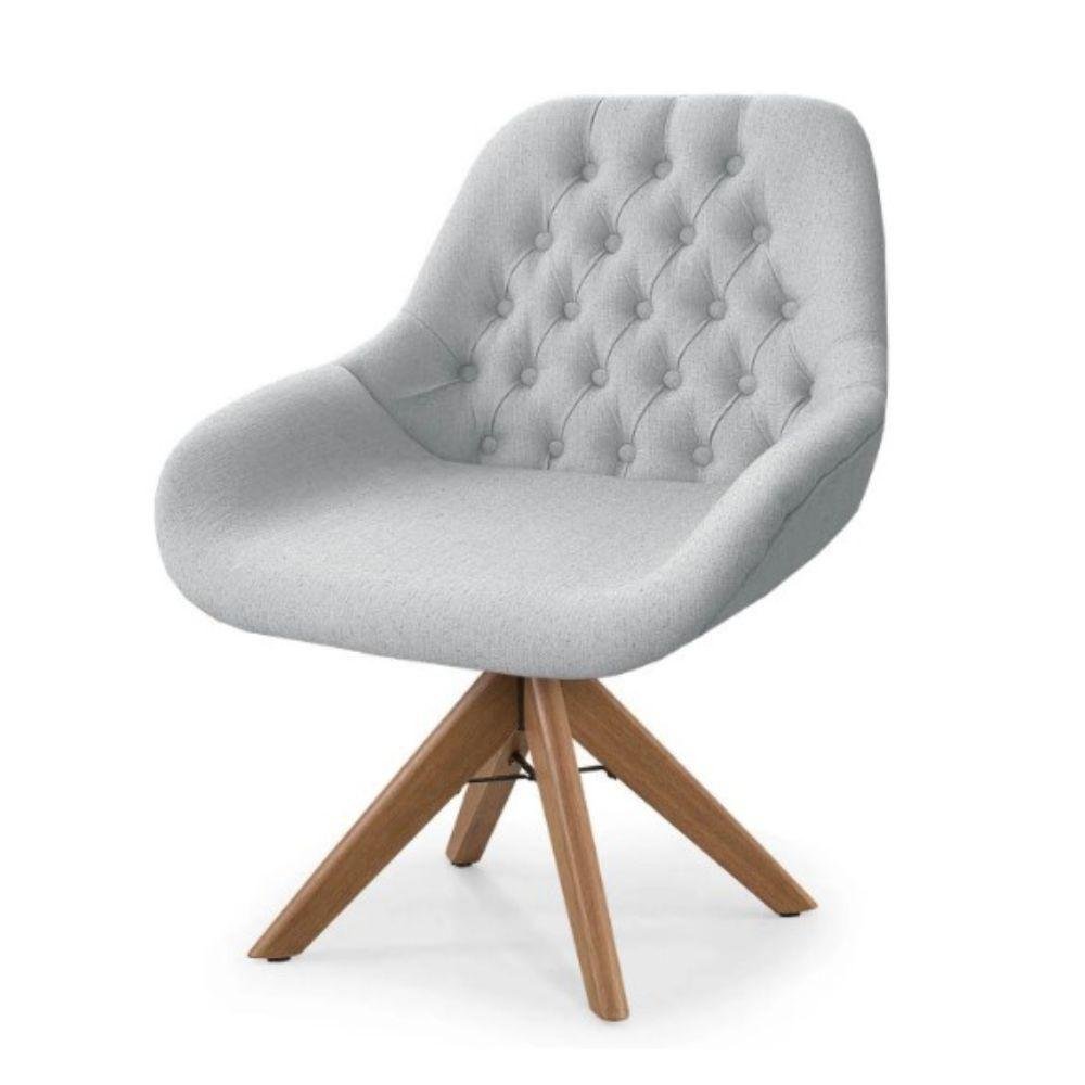 Poltrona Pandora Linho Prata com Capitonê e Base Giratória Madeira ...